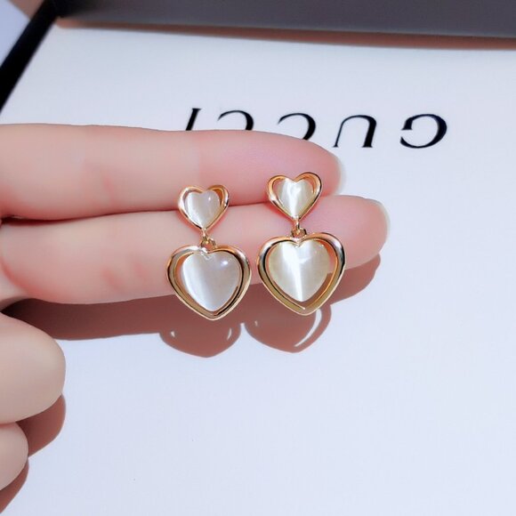 Jewelry | Womens Goldwrapped Heart Cats Eye Stone Stud Earrings Silver ...